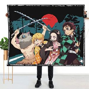 fascinated demon blanket, ultra soft nezuko blanket flannel, durable tanjiro blankets, all season zunitsu blanket, anime cartoon unisex throw blanket for office, bedding, living room