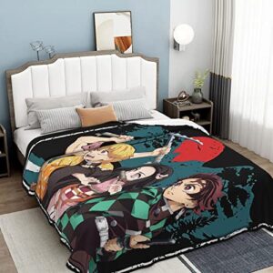 Fascinated Demon Blanket, Ultra Soft Nezuko Blanket Flannel, Durable Tanjiro Blankets, All Season Zunitsu Blanket, Anime Cartoon Unisex Throw Blanket for Office, Bedding, Living Room