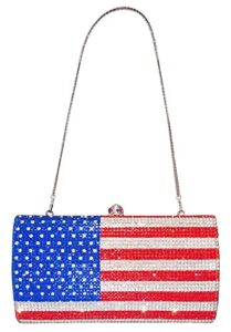 national flag crystal clutch purses evening bags handbags for women formal party usa american flag rhinestones crossbody bags blue red