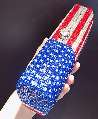 National Flag Crystal Clutch Purses Evening Bags Handbags for Women Formal Party USA American Flag Rhinestones Crossbody Bags Blue Red