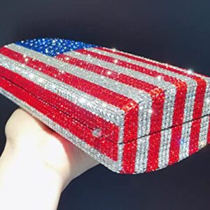 National Flag Crystal Clutch Purses Evening Bags Handbags for Women Formal Party USA American Flag Rhinestones Crossbody Bags Blue Red