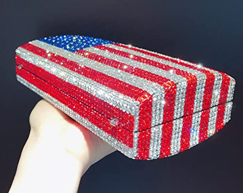 National Flag Crystal Clutch Purses Evening Bags Handbags for Women Formal Party USA American Flag Rhinestones Crossbody Bags Blue Red