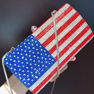 National Flag Crystal Clutch Purses Evening Bags Handbags for Women Formal Party USA American Flag Rhinestones Crossbody Bags Blue Red