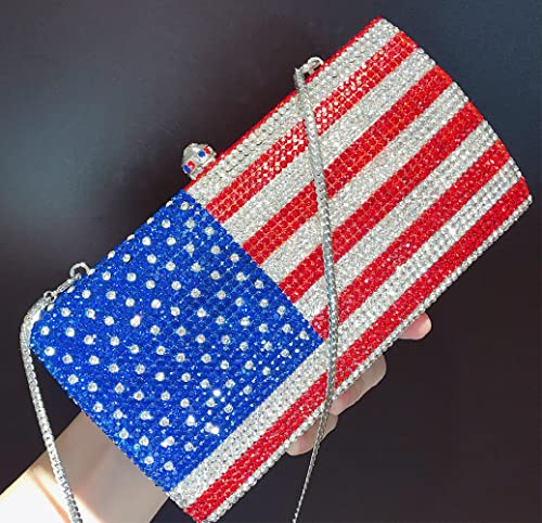 National Flag Crystal Clutch Purses Evening Bags Handbags for Women Formal Party USA American Flag Rhinestones Crossbody Bags Blue Red