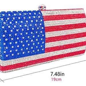 National Flag Crystal Clutch Purses Evening Bags Handbags for Women Formal Party USA American Flag Rhinestones Crossbody Bags Blue Red