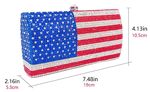 National Flag Crystal Clutch Purses Evening Bags Handbags for Women Formal Party USA American Flag Rhinestones Crossbody Bags Blue Red