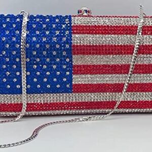 National Flag Crystal Clutch Purses Evening Bags Handbags for Women Formal Party USA American Flag Rhinestones Crossbody Bags Blue Red