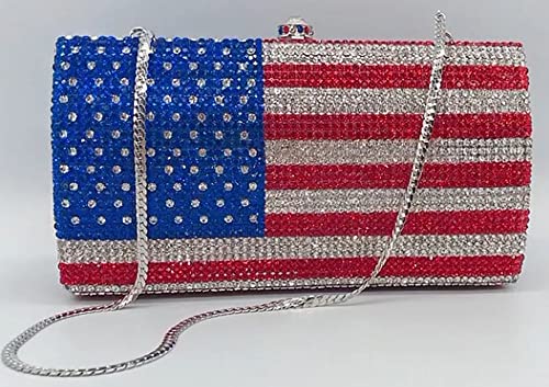 National Flag Crystal Clutch Purses Evening Bags Handbags for Women Formal Party USA American Flag Rhinestones Crossbody Bags Blue Red