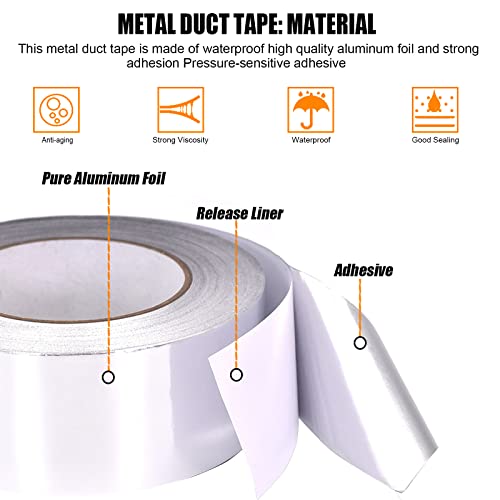 1PCS Premium Silver Aluminum Tape, Foil Insulation Tape, Heavy Duty Metal Duct Tapes for HVAC Ductwork, High Temperature Dryer Vents, Waterproof Pipes Wrap, Seam Sealing, Duct Repairs, Heat Resistant