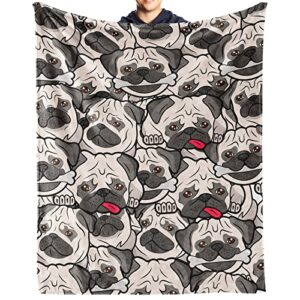 pug blanket, soft fleece flannel pug throw blanket, pug lovers gifts fuzzy cozy warm lightweight for bed couch living room (50″x60″)