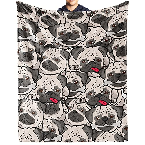 Pug Blanket, Soft Fleece Flannel Pug Throw Blanket, Pug Lovers Gifts Fuzzy Cozy Warm Lightweight for Bed Couch Living Room (50"x60")