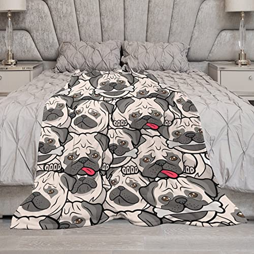 Pug Blanket, Soft Fleece Flannel Pug Throw Blanket, Pug Lovers Gifts Fuzzy Cozy Warm Lightweight for Bed Couch Living Room (50"x60")