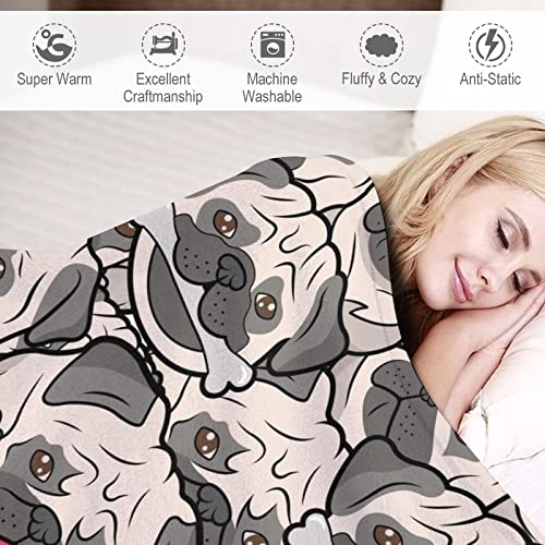 Pug Blanket, Soft Fleece Flannel Pug Throw Blanket, Pug Lovers Gifts Fuzzy Cozy Warm Lightweight for Bed Couch Living Room (50"x60")