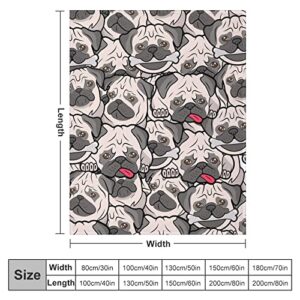 Pug Blanket, Soft Fleece Flannel Pug Throw Blanket, Pug Lovers Gifts Fuzzy Cozy Warm Lightweight for Bed Couch Living Room (50"x60")