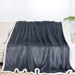 NANPIPER Sherpa Queen Size Blanket,Soft Fuzzy Fleece Blanket,Warm Plush Edge Blankets,Grey 90"x90"