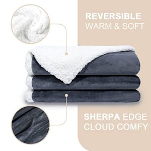 NANPIPER Sherpa Queen Size Blanket,Soft Fuzzy Fleece Blanket,Warm Plush Edge Blankets,Grey 90"x90"