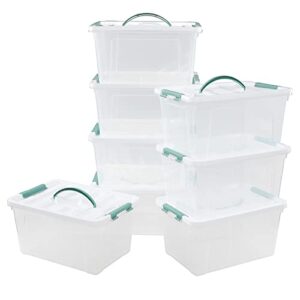 hespama 8 packs 14 quart latch storage box, lidded plastic container with handle, clear