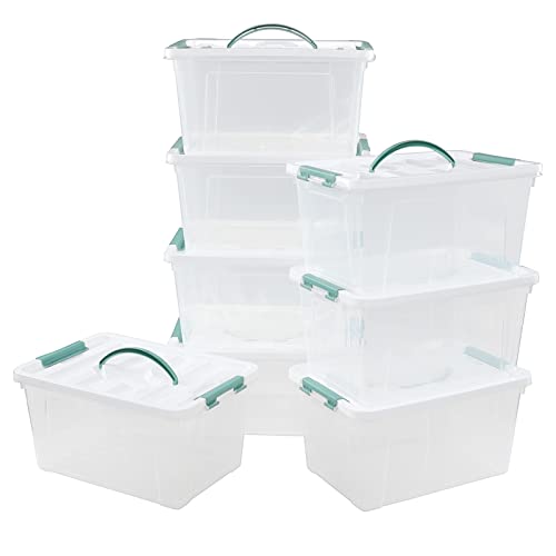 Hespama 8 Packs 14 Quart Latch Storage Box, Lidded Plastic Container with Handle, Clear