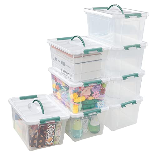 Hespama 8 Packs 14 Quart Latch Storage Box, Lidded Plastic Container with Handle, Clear