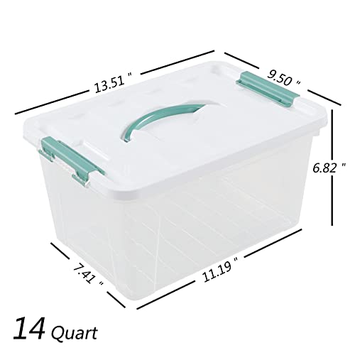 Hespama 8 Packs 14 Quart Latch Storage Box, Lidded Plastic Container with Handle, Clear