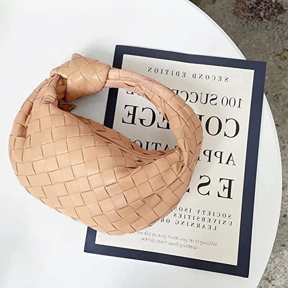 Women Kontted Woven Bag Handbag Hobo Bag Leather Woven Fashion Designer Ladies Clutch Purse Dumpling Shoulder Bag for Women (Khaki)