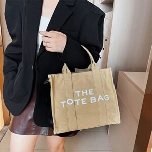 Canvas Tote Bags for Women Shoulder Personalized Top Handle Crossbody Bag with Zipper Adjustable Shoulder Strap Handbag Khaki