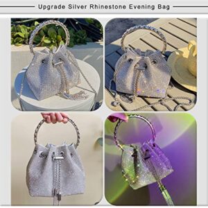 TOPALL Upgrade Rhinestone Evening Bag Silver Purse Sparkly Diamond Silver Clutch Purses for Women Party Club Wedding (Medium)