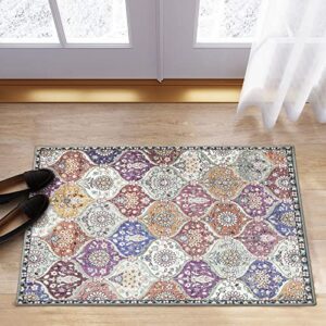 beeiva entryway throw small rug non slip rug, moroccan floral 2x3 doorway bathroom washable rug floor carpet for doorway, vintage distressed non-shedding kitchen rug for bedroom entryway