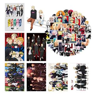 miodiyaart anime tokyo poster 8 pcs (with 50 pcs anime revengers stickers) 16.5 x 11.5 inch wall decor anime merch art prints hd posters for fans