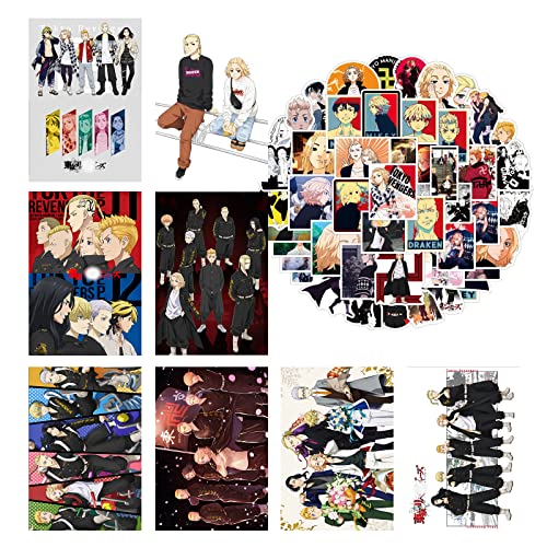 MiodiyaArt Anime Tokyo Poster 8 Pcs (with 50 pcs Anime Revengers Stickers) 16.5 x 11.5 inch Wall Decor Anime Merch Art Prints HD Posters for Fans