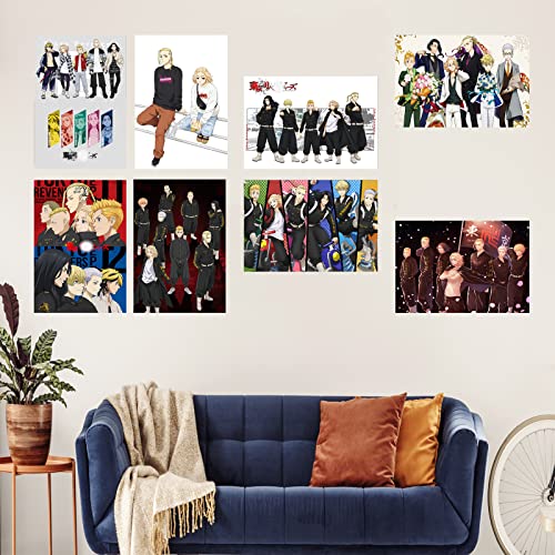 MiodiyaArt Anime Tokyo Poster 8 Pcs (with 50 pcs Anime Revengers Stickers) 16.5 x 11.5 inch Wall Decor Anime Merch Art Prints HD Posters for Fans