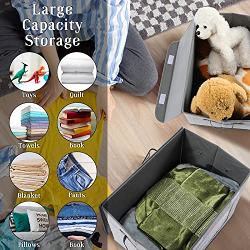 8 Pack Foldable Nursery Storage Bins 40L Collapsible Closet Organizer Bins Organizer Basket with Flip Top Lid Fabric Storage Box with Window for Nursery Clothes Toys Books Closet Shelves, Gray