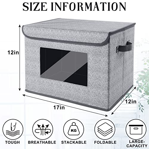 8 Pack Foldable Nursery Storage Bins 40L Collapsible Closet Organizer Bins Organizer Basket with Flip Top Lid Fabric Storage Box with Window for Nursery Clothes Toys Books Closet Shelves, Gray