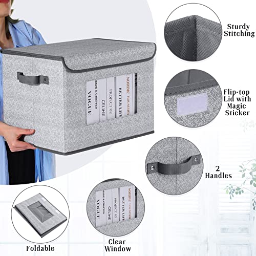 8 Pack Foldable Nursery Storage Bins 40L Collapsible Closet Organizer Bins Organizer Basket with Flip Top Lid Fabric Storage Box with Window for Nursery Clothes Toys Books Closet Shelves, Gray