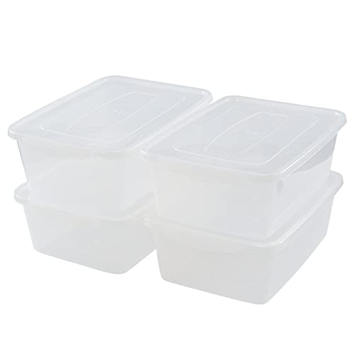 Bblina 4-pack Clear Plastic Latching Storage Box Tote Bins with Lids, 14 Quarts