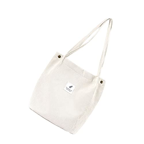 VALICLUD Women Crossbody Fastener for Handbag Closure Hobo Corduroy Bag Shoulder College Style Large Working Tote Womens Casual Capacity Beach Shopping and Bags Canvas Snap White