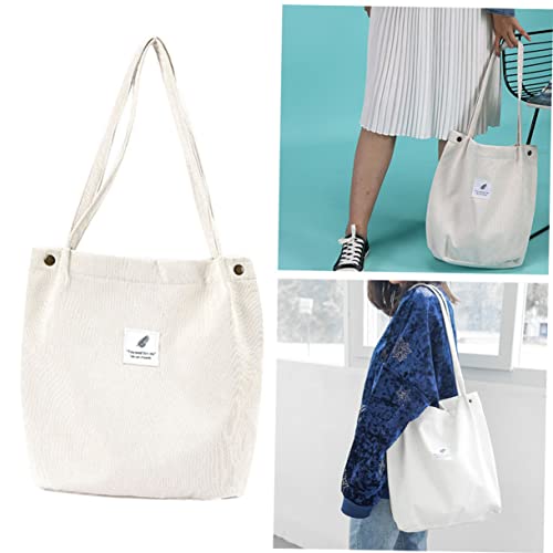 VALICLUD Women Crossbody Fastener for Handbag Closure Hobo Corduroy Bag Shoulder College Style Large Working Tote Womens Casual Capacity Beach Shopping and Bags Canvas Snap White