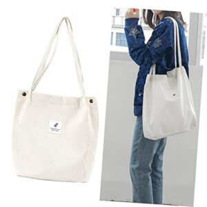 VALICLUD Women Crossbody Fastener for Handbag Closure Hobo Corduroy Bag Shoulder College Style Large Working Tote Womens Casual Capacity Beach Shopping and Bags Canvas Snap White