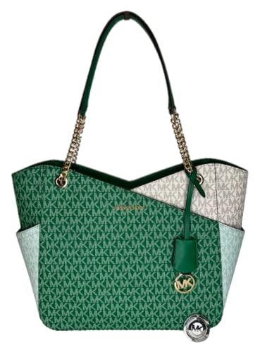 Michael Kors Jet Set Travel Large Chain Shoulder Tote bundled Purse Hook (Palmetto Green MK Colorblock)