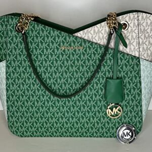 Michael Kors Jet Set Travel Large Chain Shoulder Tote bundled Purse Hook (Palmetto Green MK Colorblock)