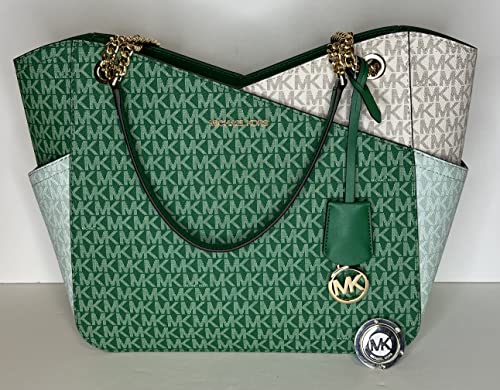 Michael Kors Jet Set Travel Large Chain Shoulder Tote bundled Purse Hook (Palmetto Green MK Colorblock)