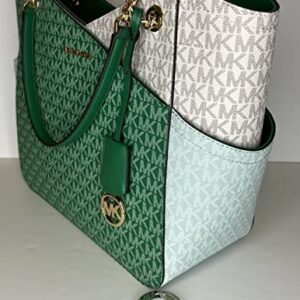 Michael Kors Jet Set Travel Large Chain Shoulder Tote bundled Purse Hook (Palmetto Green MK Colorblock)