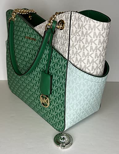 Michael Kors Jet Set Travel Large Chain Shoulder Tote bundled Purse Hook (Palmetto Green MK Colorblock)