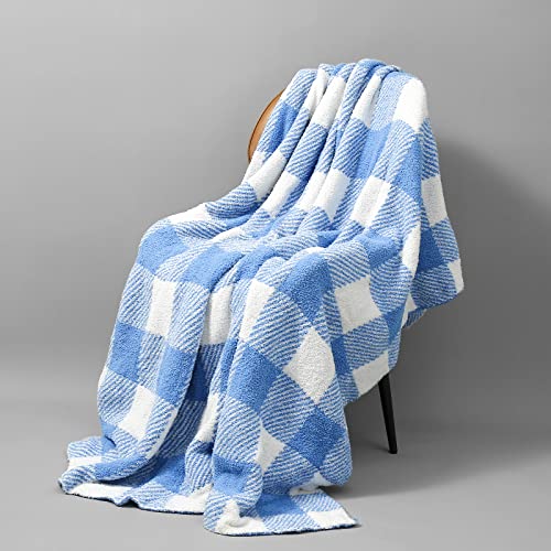 Buffalo Plaid Throw Blanket for Couch Sofa Bed Soft Cozy Fleece Warm Blue and White Checker Plaid Pattern Decorative Lightweight Fluffy Microfiber Checkered Blankets for All Seasons 50''x60''