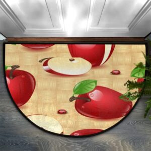 fengqugou red apples half round door mat indoor entrance 24x36 fruit apple semi circle floor rug non slip absorbent bathroom mats half moon area rugs for kitchen patio fireplace hearth rugs