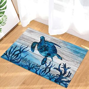 Door Mat for Bedroom Decor Beach Themed Coastal Blue Sea Turtle Nautical Map Ocean Starfish Seaweed Floor Mats Rugs for Living Room, Non-Slip Bathroom Rugs Home Decor Kitchen Mat Area Rug 18x30in