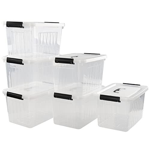 Saedy 12 Quart Latching Storage Box, 6 Pack, Plastic Storage Box Bin