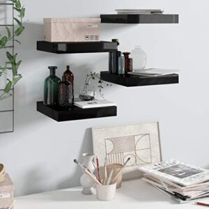 wall mounted floating shelves wall decor storage shelves invisible ledge hanging shelves picture frame ledge shelves 4 pcs high gloss black 9.1″x9.3″x1.5″ mdf