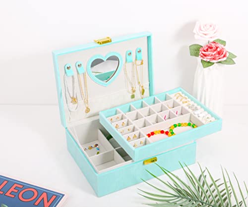 ProttyLife Jewelry Box Organizer for Women Jewelry Box for Girls Jewelry Box Ideal Gift 2-Layer Jewelry Organizer Box Large Jewelry Storage Boxes Earrings Box Case for Necklace Bracelets Storage