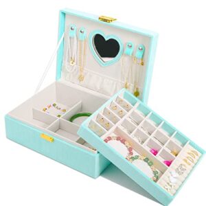 ProttyLife Jewelry Box Organizer for Women Jewelry Box for Girls Jewelry Box Ideal Gift 2-Layer Jewelry Organizer Box Large Jewelry Storage Boxes Earrings Box Case for Necklace Bracelets Storage